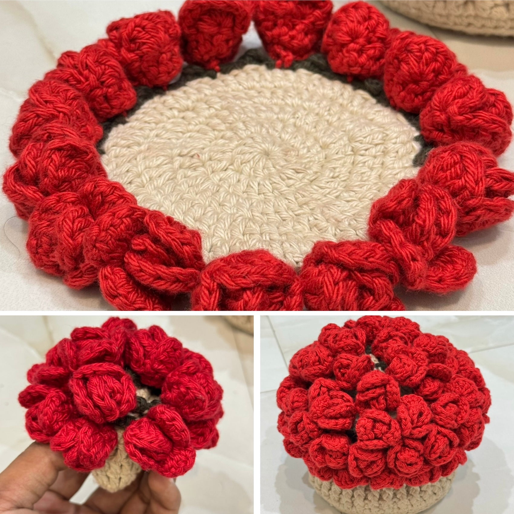 Handmade Floral Crochet bouquet Coaster | Set of 4 – Maeri